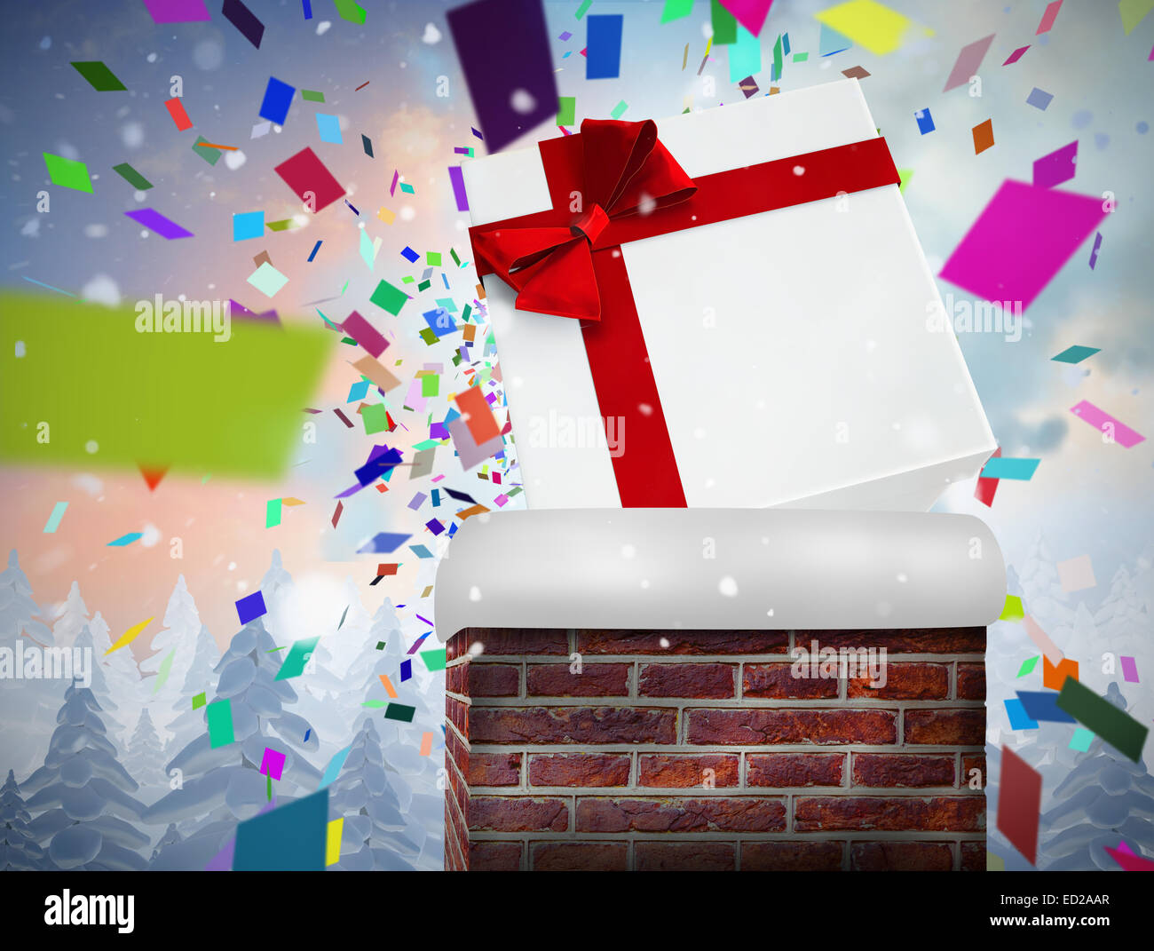 Composite image of chimney filled with gift Stock Photo - Alamy
