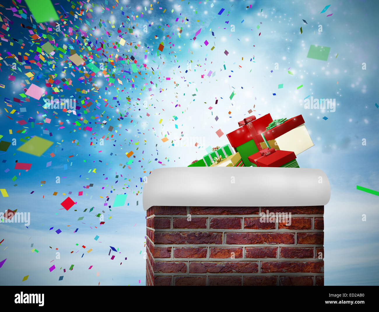 Composite image of chimney filled with gift Stock Photo - Alamy