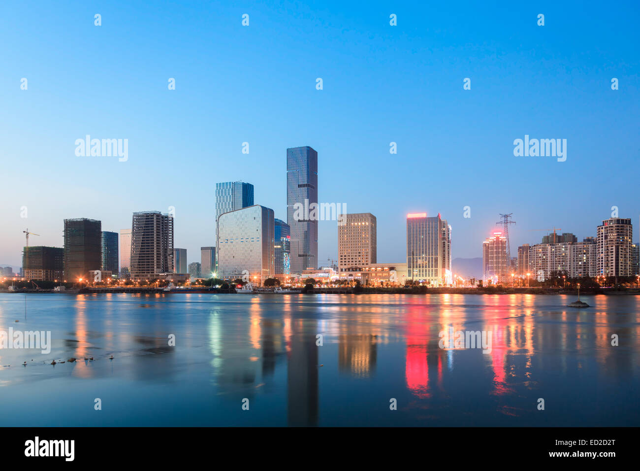 Chinese City CBD at dusk,Fuzhou,China. The development of Fuzhou's new ...