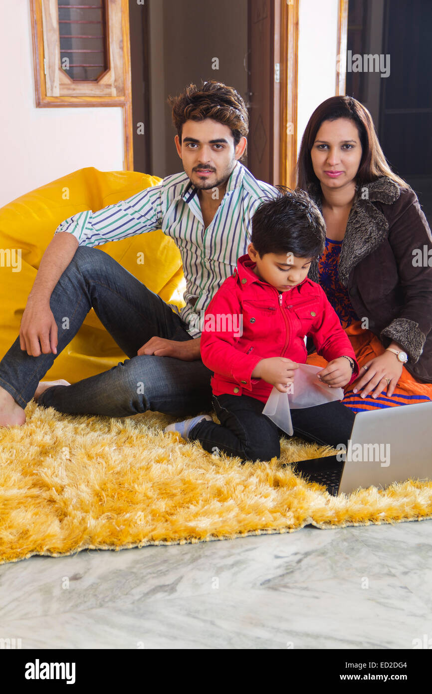 indian Parents and son home Laptop working Stock Photo - Alamy