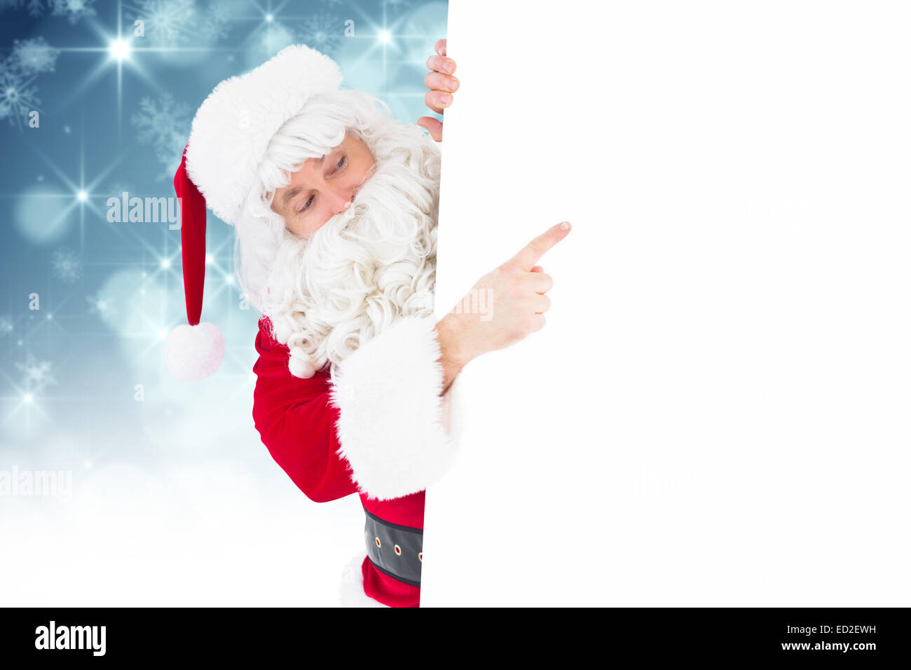Composite image of festive father christmas presenting sign Stock Photo ...