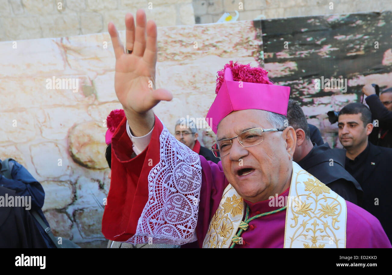 Bethlehem. 24th Dec, 2014. The Latin Patriarch of Jerusalem Fouad Twal ...