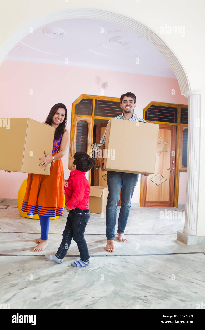 indian Parents and son Home Shifting Stock Photo - Alamy