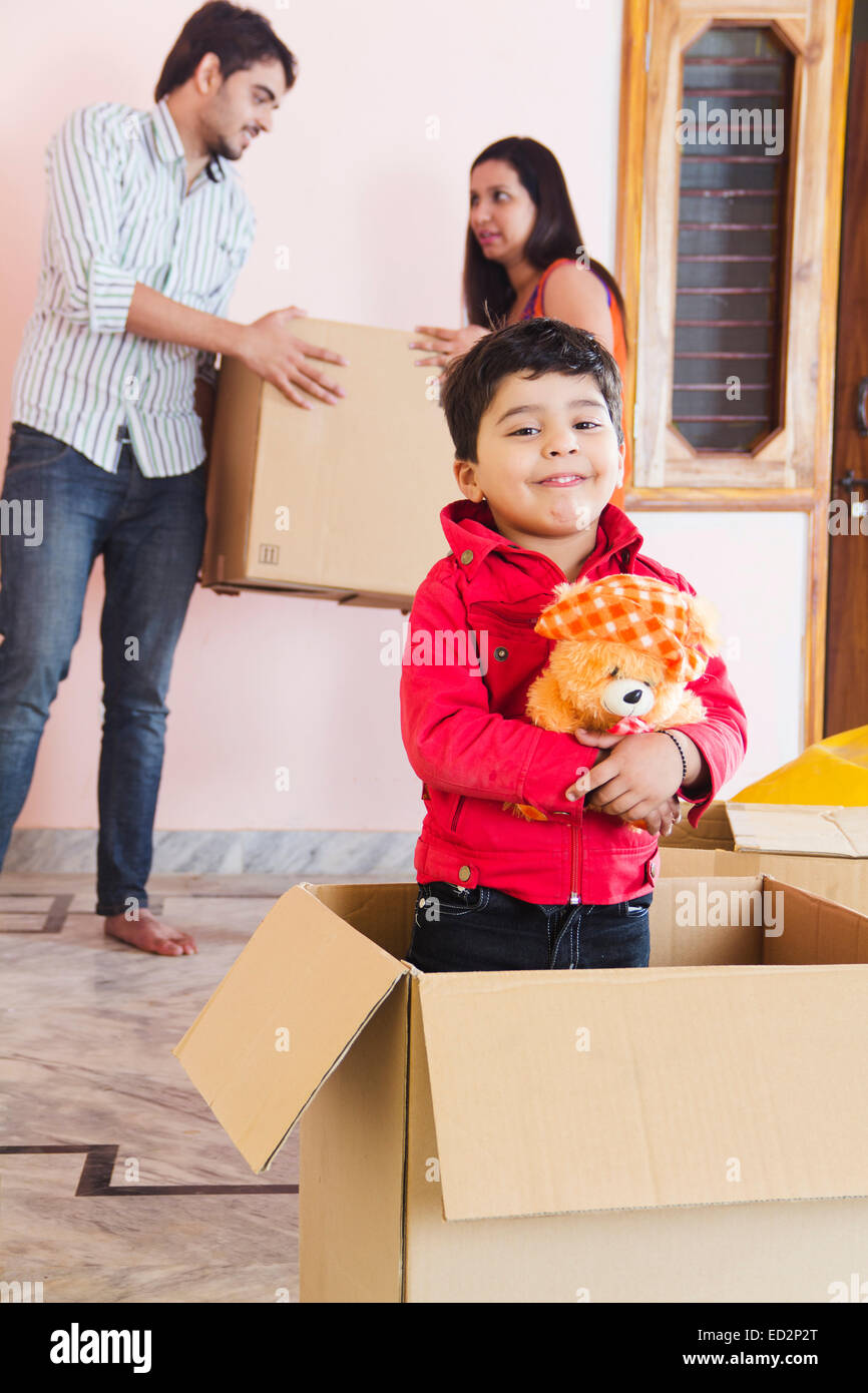 indian Parents and son Home Shifting Stock Photo - Alamy