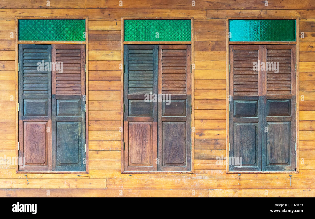 Wooden window in retro style of old house Stock Photo - Alamy