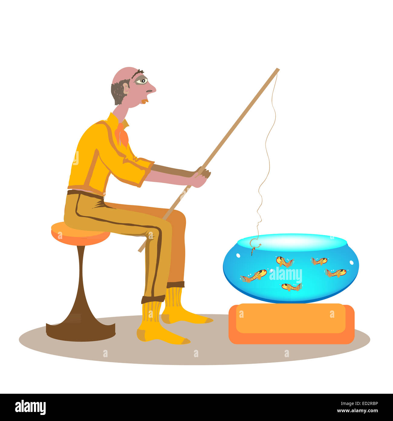 Lazy fishing.Lazy "fisherman" catches fish from an aquarium. Even the ...