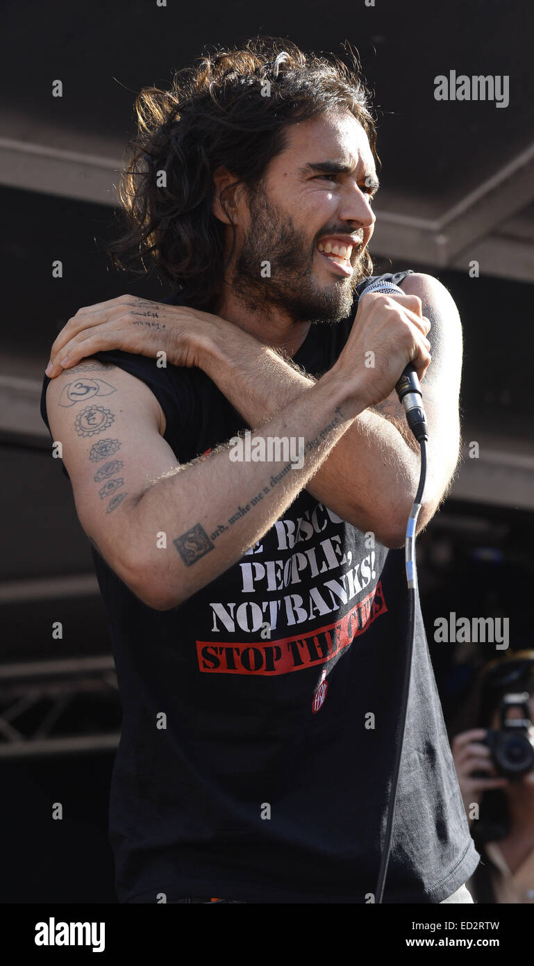 Russell Brand gives a speech in Parliament Square for the People's ...