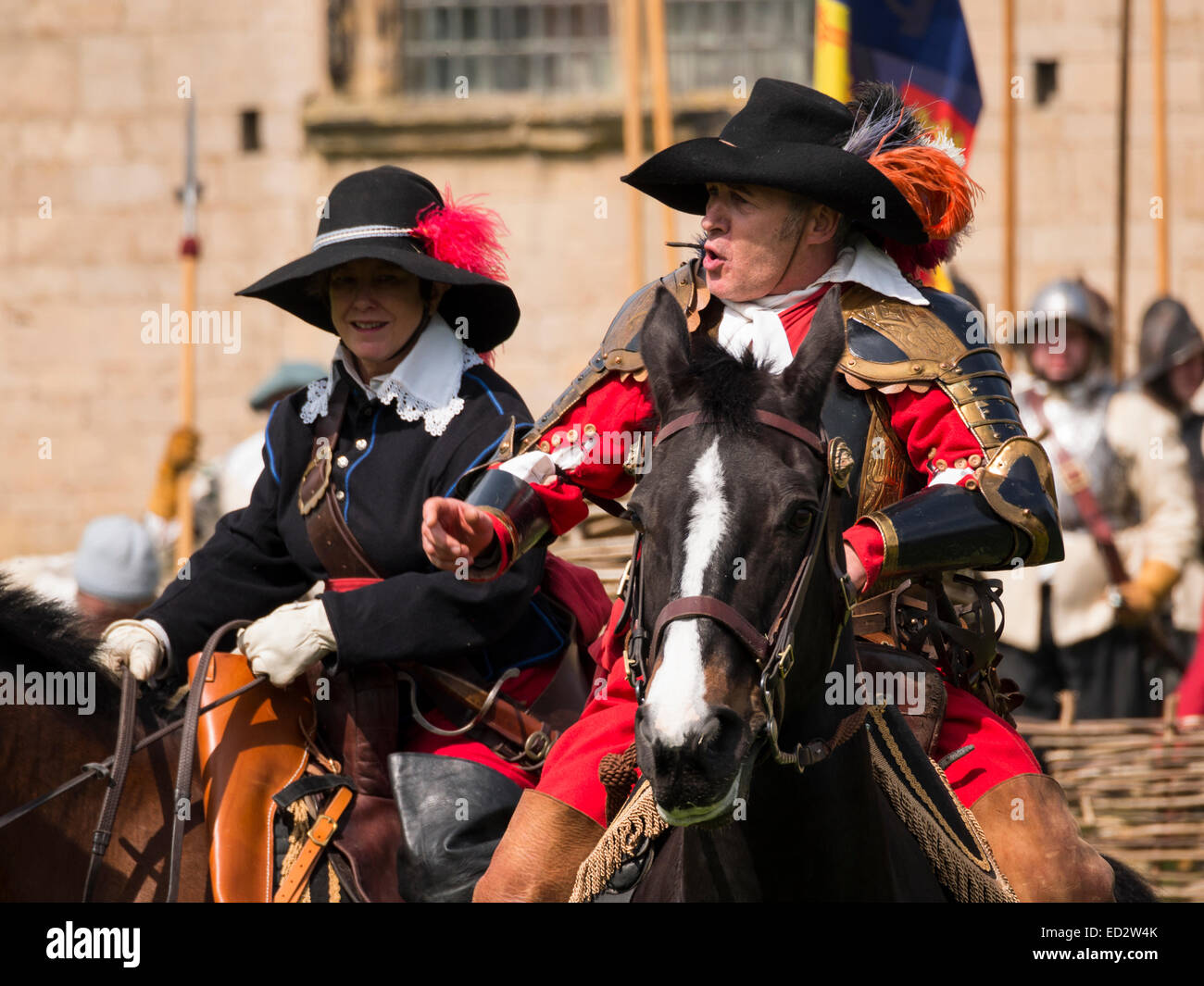 Actors perform wearing Stuart era, the 17th century, (reign of king ...