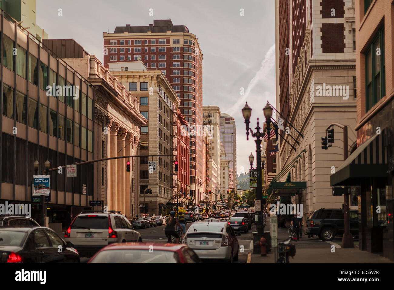 Downtown traffic in Portland's financial district is a mix of cars and ...
