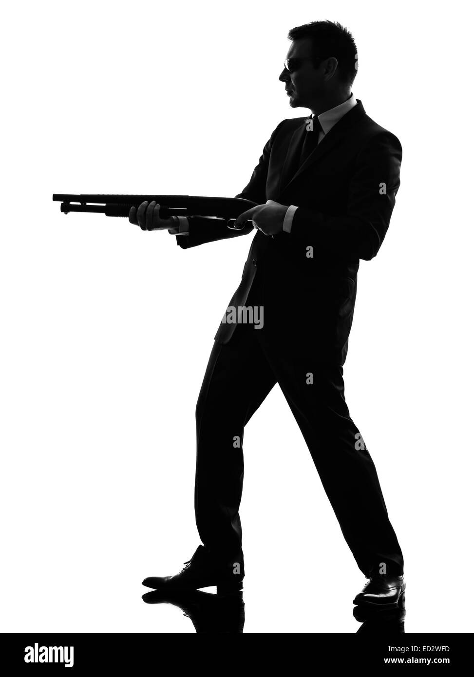 one caucasian killer man in silhouette on white background Stock Photo ...