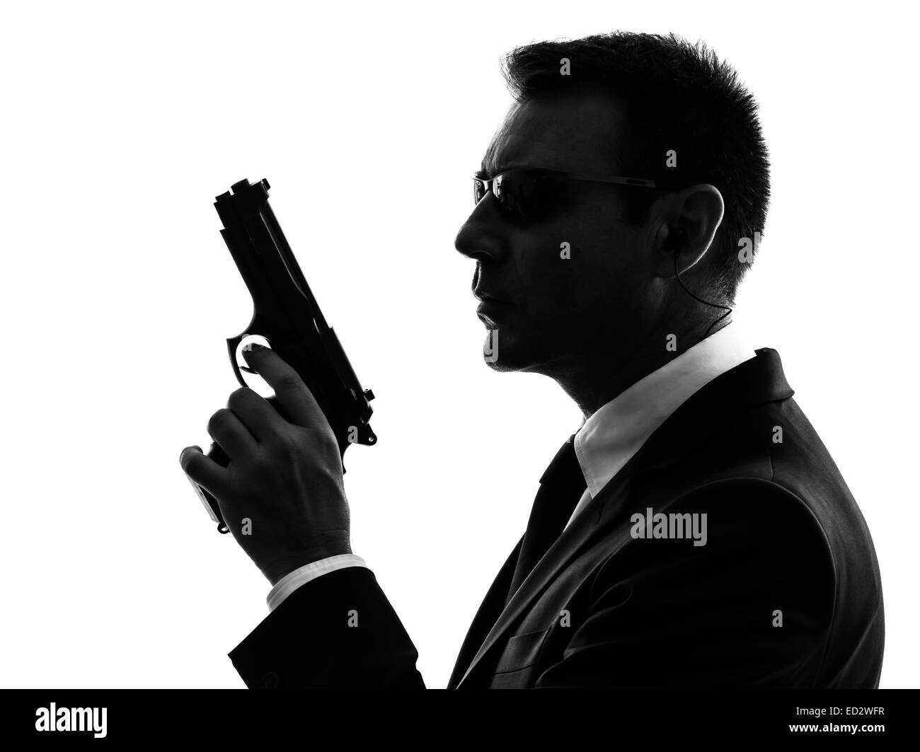 one secret service security bodyguard agent man in silhouette on white ...
