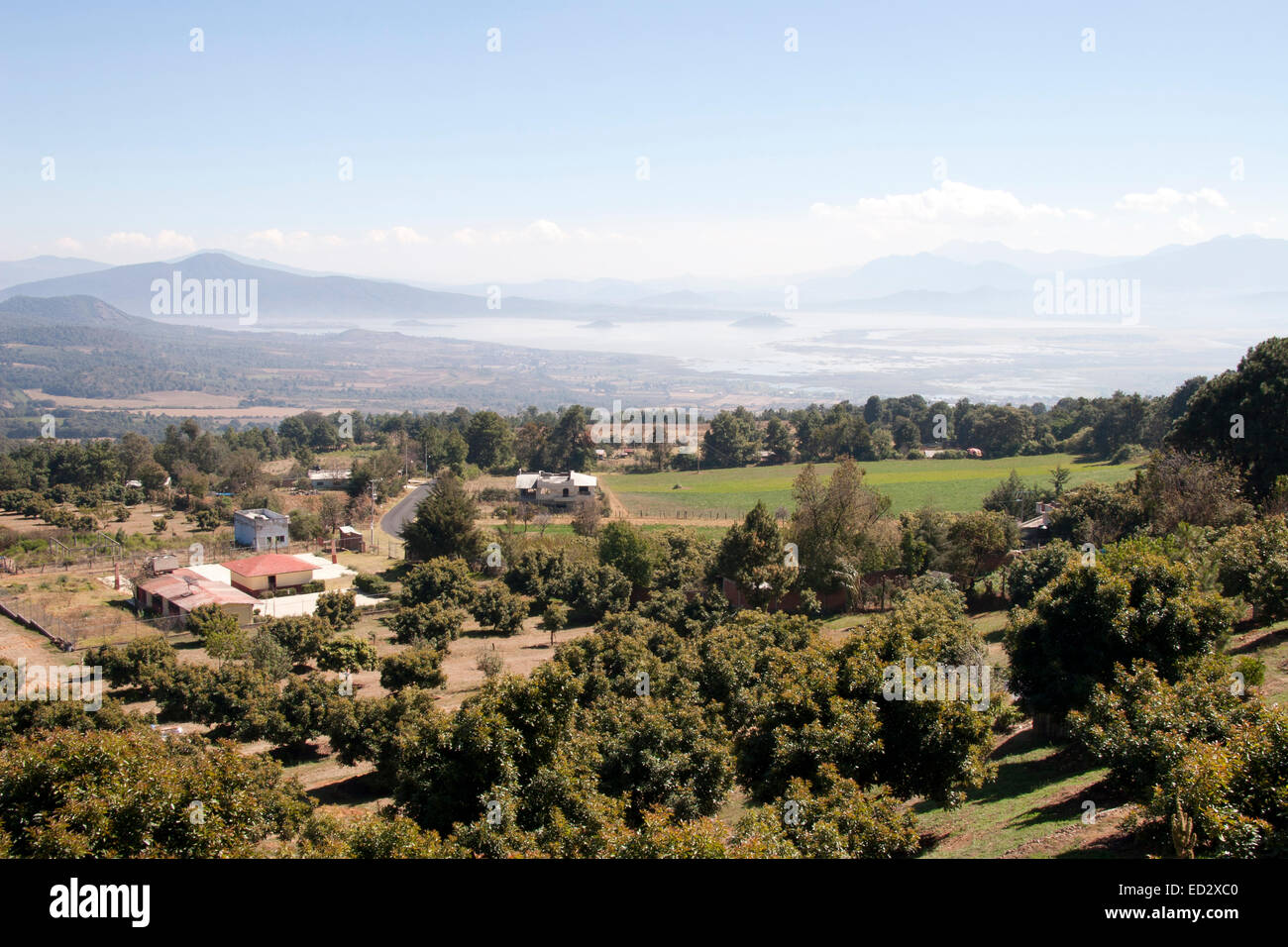 Overview of Lake Patzcuaro from the hills above Zinciro, Michoacan ...