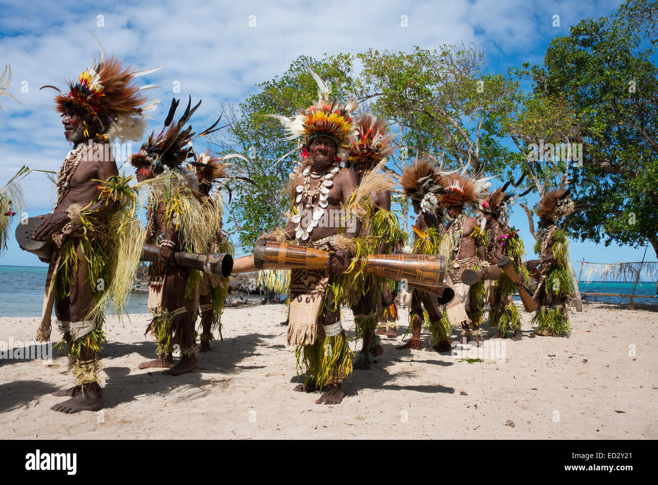 Papua New Guinea, Tufi. Traditional welcome sing-sing performance with ...