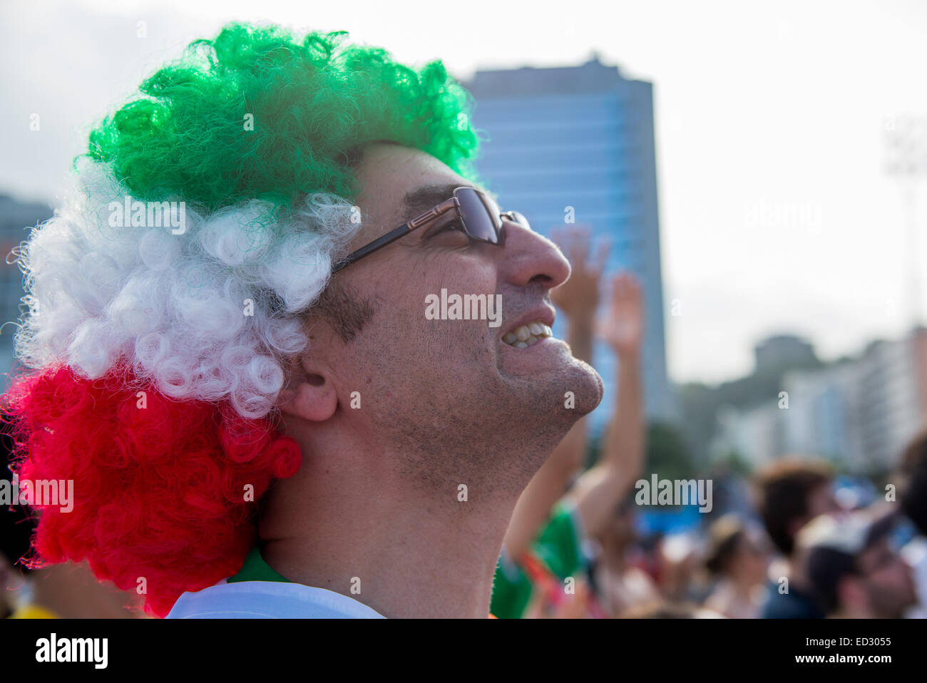 Fans at FIFA Fan Fest Rio de Janeiro watch the televised Group F match ...