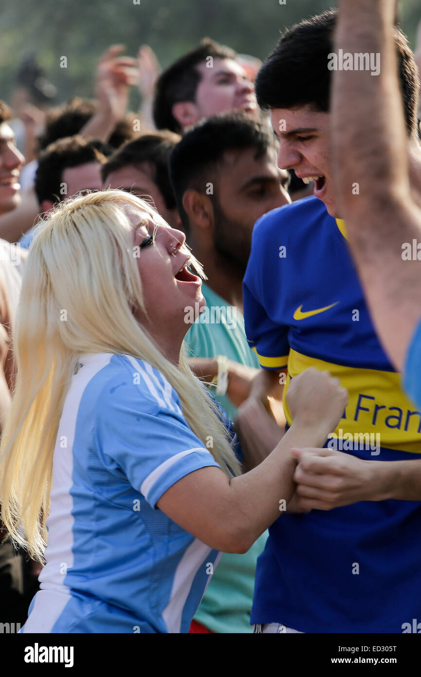 Fans at FIFA Fan Fest Rio de Janeiro watch the televised Group F match ...