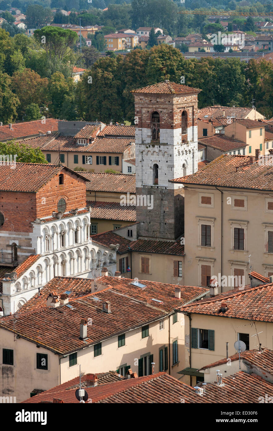 Cityscape with Santa Maria Forisportam church in Lucca, Tuscany, Italy ...