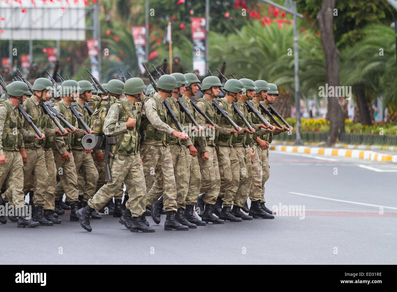 ISTANBUL, TURKEY - AUGUST 30, 2014: Soldiers march during 92th ...