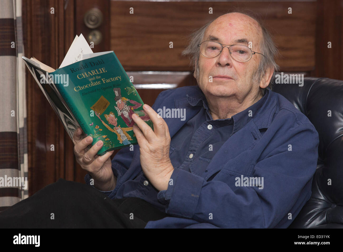London, UK. 4 December 2014. Illustrator Sir Quentin Blake poses with a ...