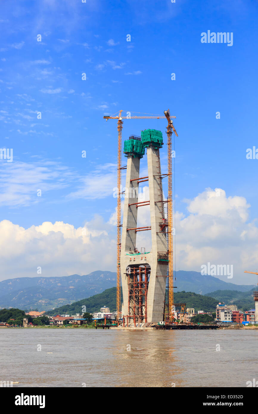 The tower of cable-stayed bridge under construction in Fuzhou,China ...