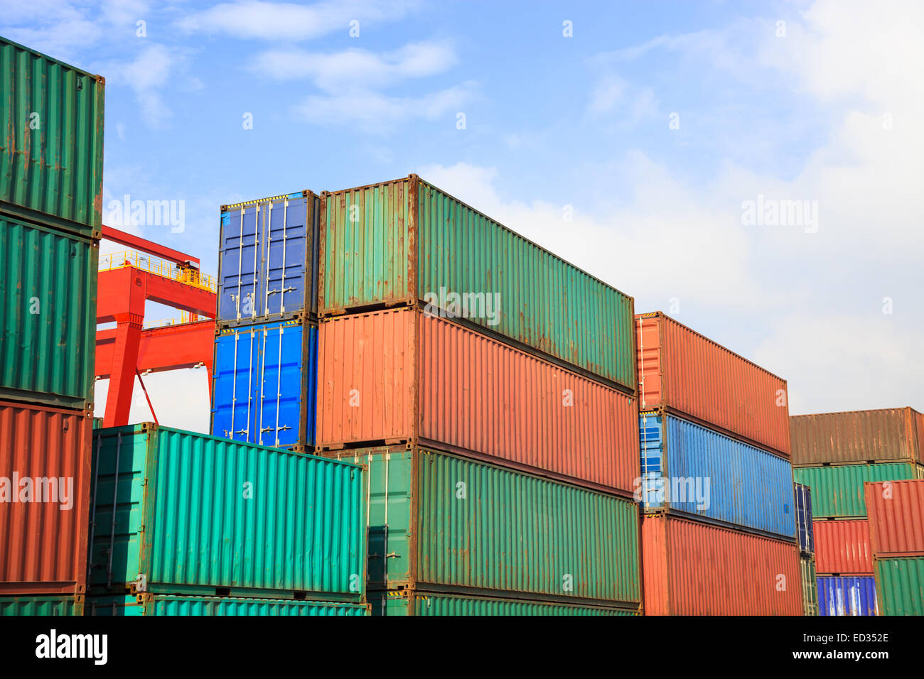 Stack of Cargo Containers at sunrise in an intermodal yard Stock Photo ...
