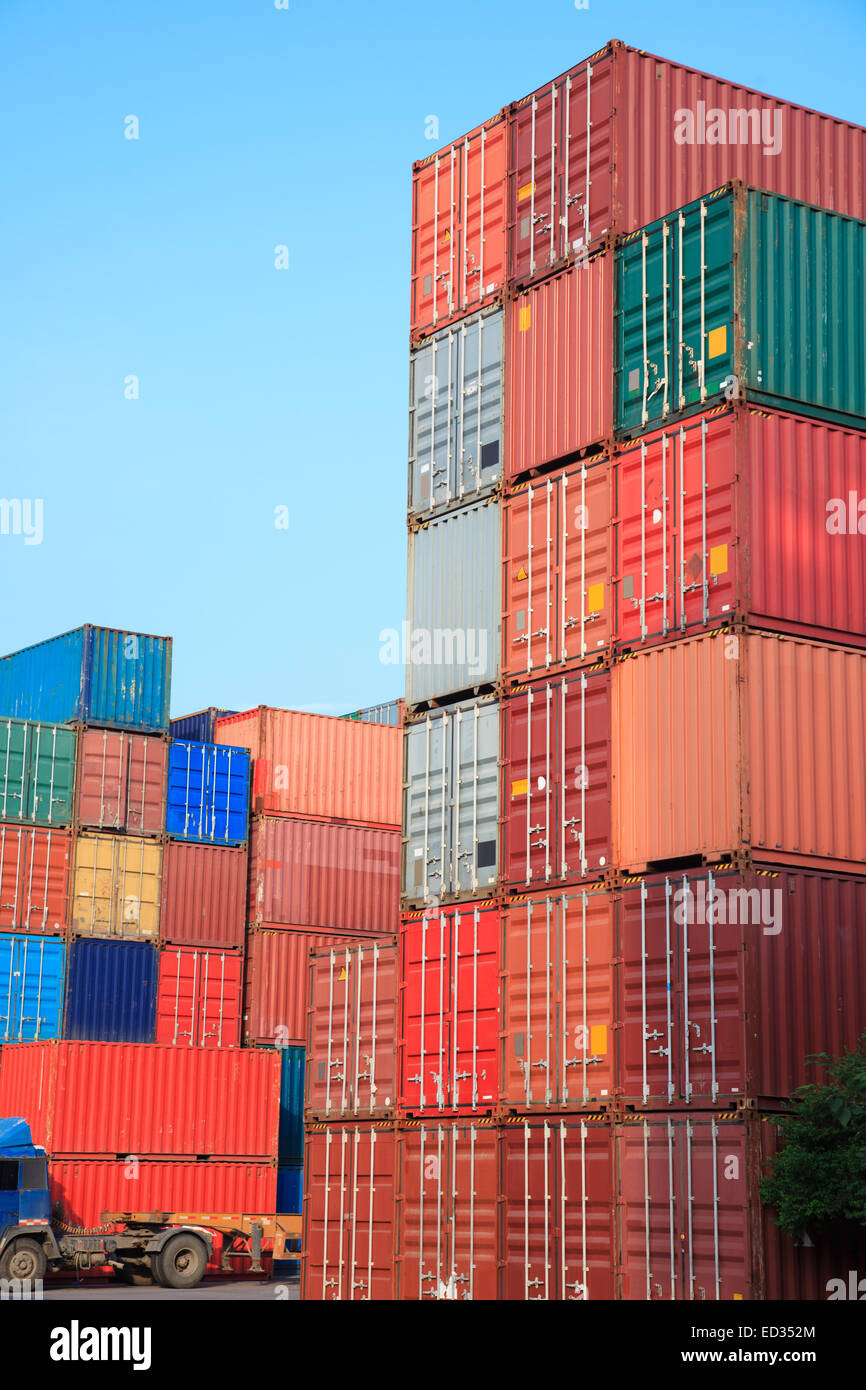 Stack of Cargo Containers at sunrise in an intermodal yard Stock Photo ...