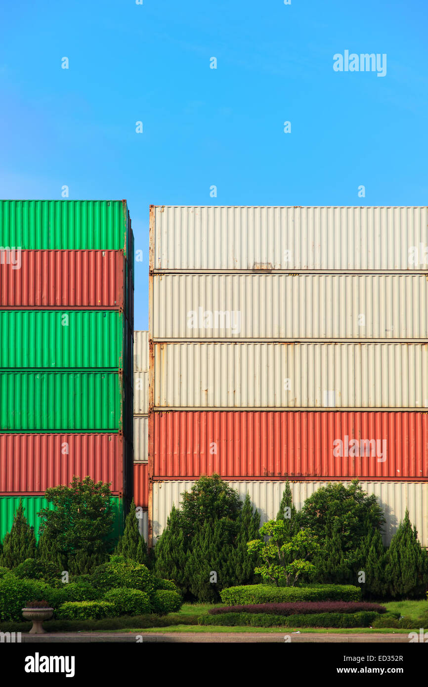 Stack of Cargo Containers in an intermodal yard Stock Photo - Alamy