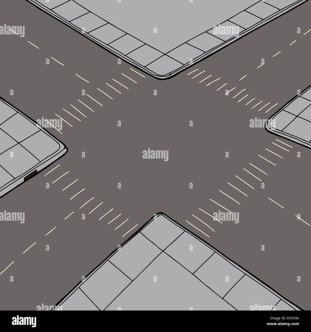 Birds eye view of empty road intersection Stock Photo - Alamy