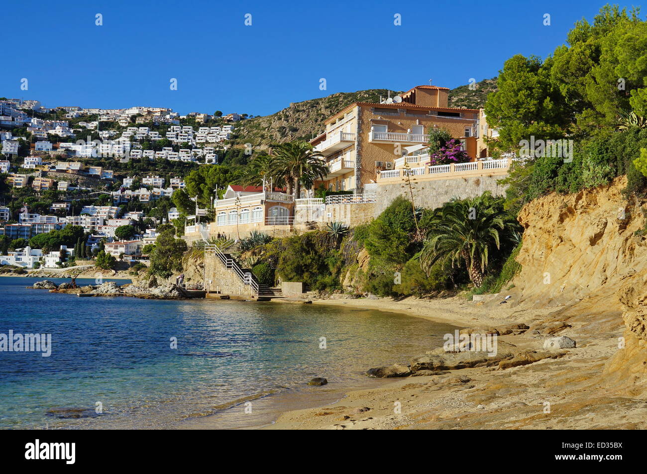 Waterfront hotel on the Mediterranean coast in Spain, Rosas, Costa ...