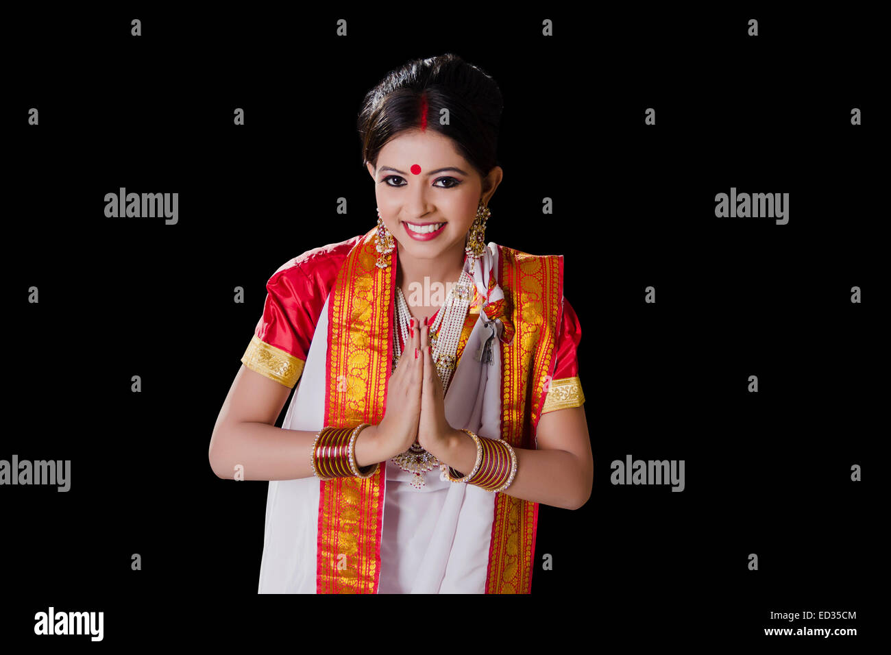 Indian lady joined hands welcome hi-res stock photography and images ...