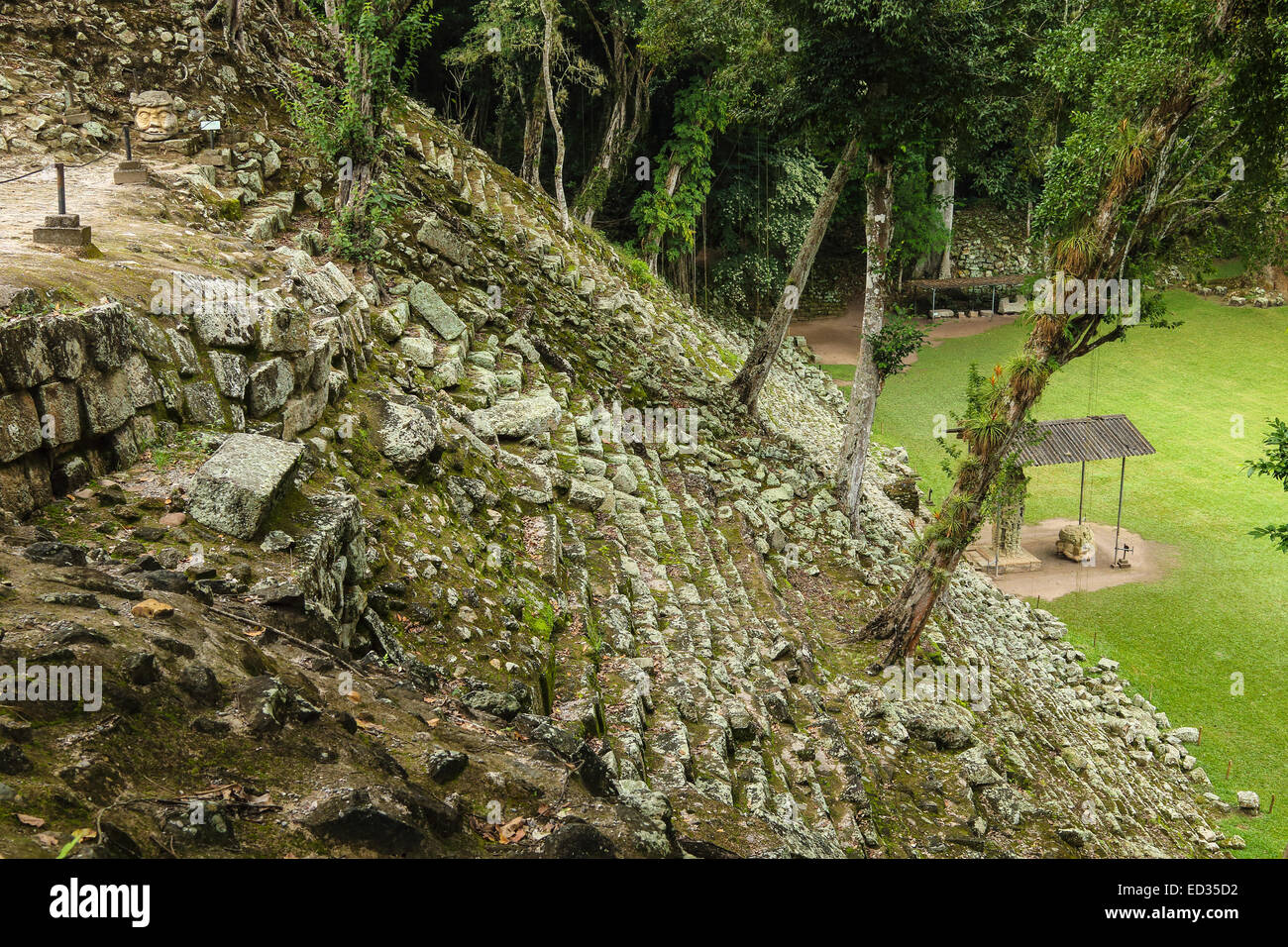 Abandoned temple in the Mayan ruins of Copan, an archaeological site in ...