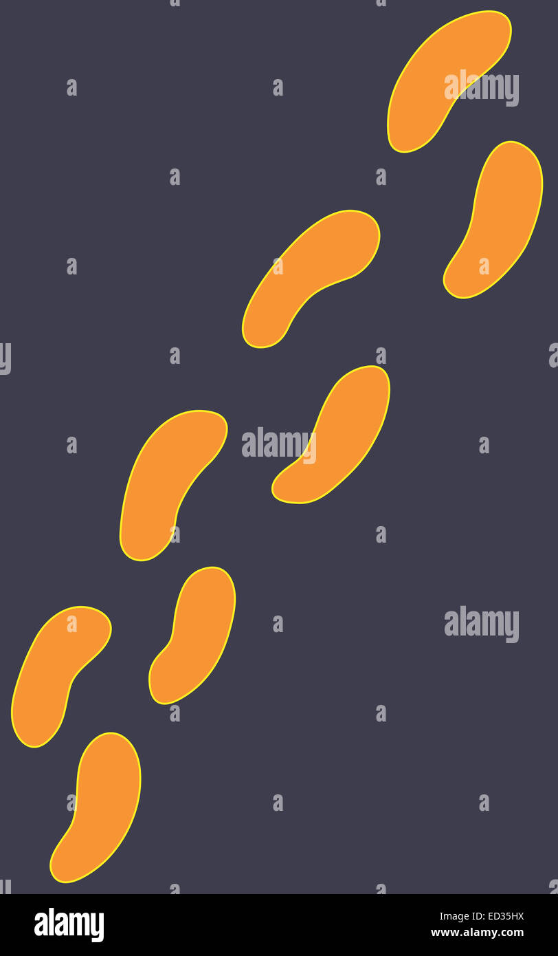 Orange footsteps over dark background vector cartoon Stock Photo - Alamy