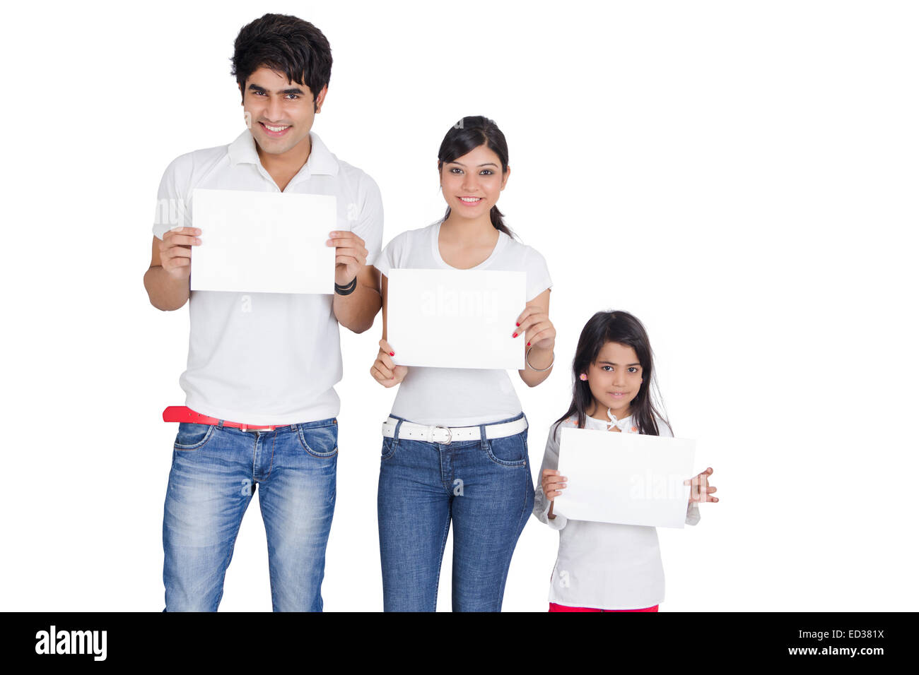 indian Parents and daughter showing Message Board Stock Photo - Alamy