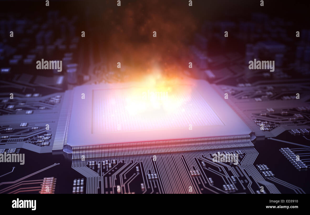 Fire in the computer chip Stock Photo - Alamy