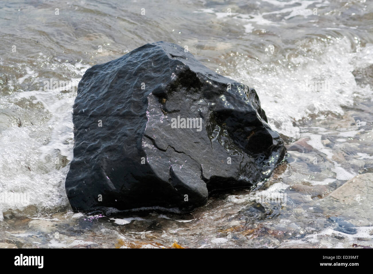 Black wet rock in the water. Can be used as background Stock Photo - Alamy