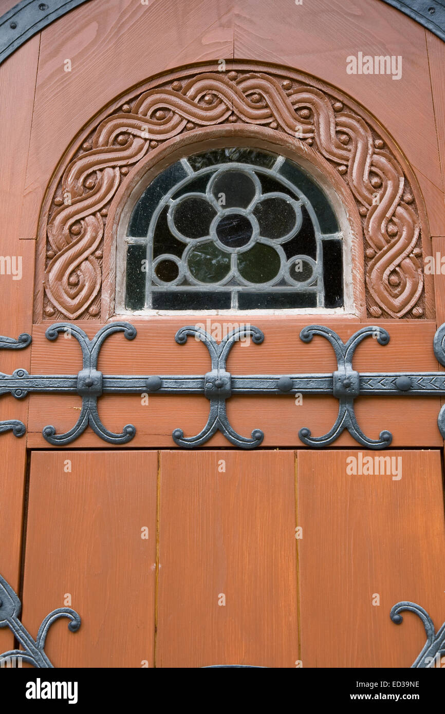 Leaded window in church door. From the Nordic stave church in ...