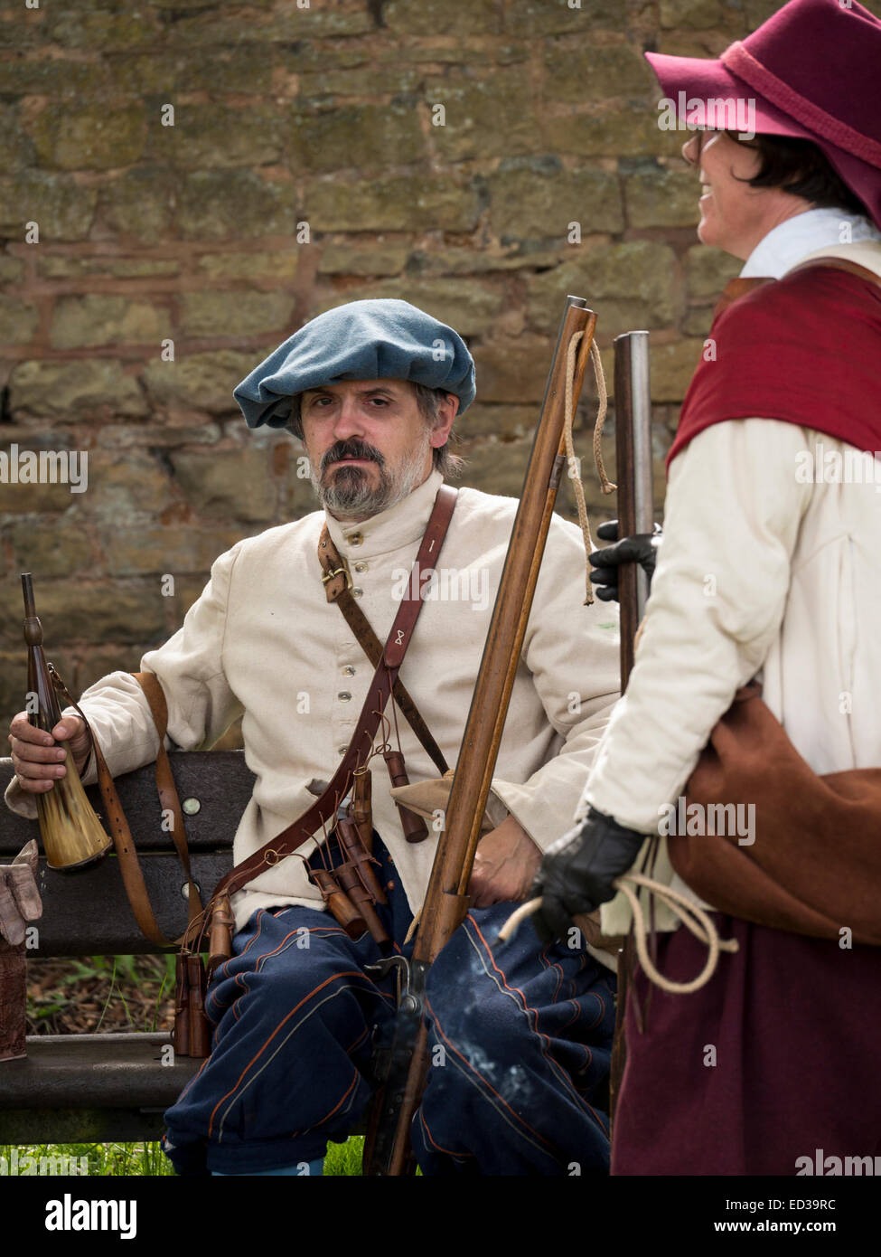 Actors perform wearing Stuart era, the 17th century, (reign of king ...
