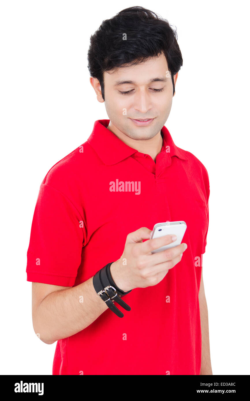 1 indian man chatting cell phone Stock Photo - Alamy