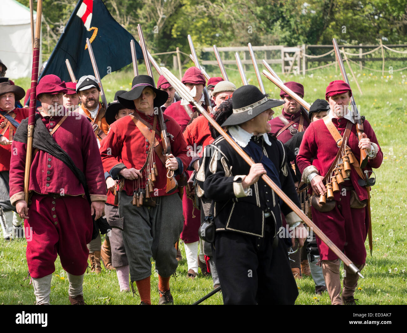 Actors perform wearing Stuart era, the 17th century, (reign of king ...