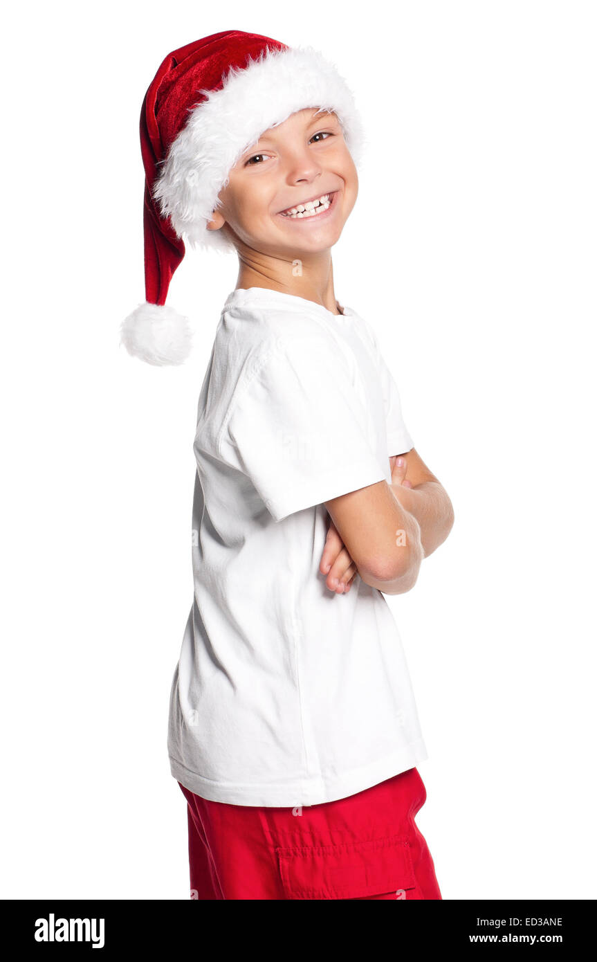 Boy in Santa hat Stock Photo - Alamy