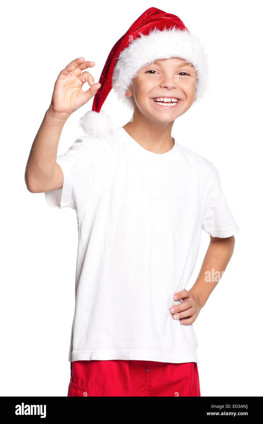 Boy in Santa hat Stock Photo - Alamy