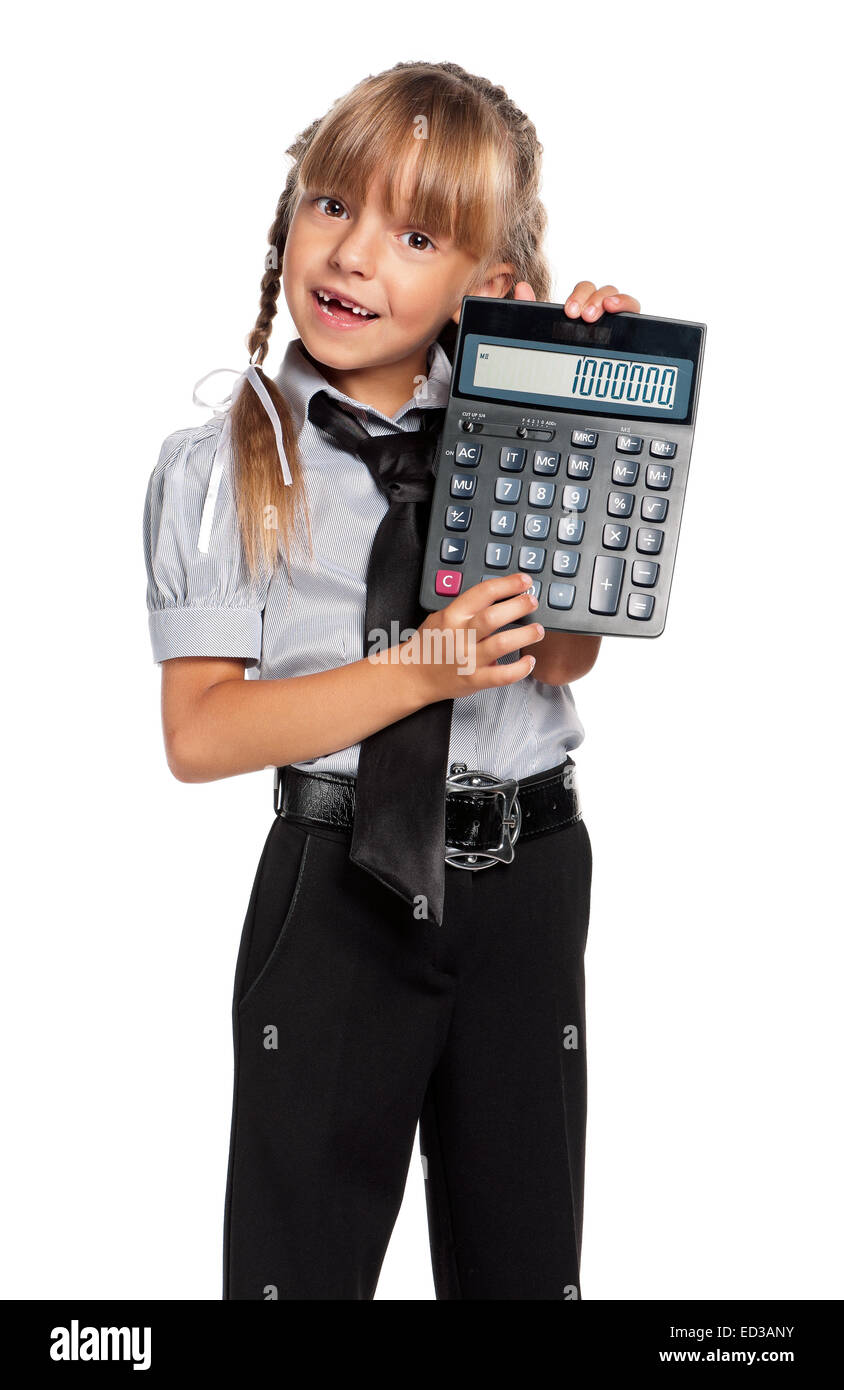 Little girl with calculator Stock Photo - Alamy