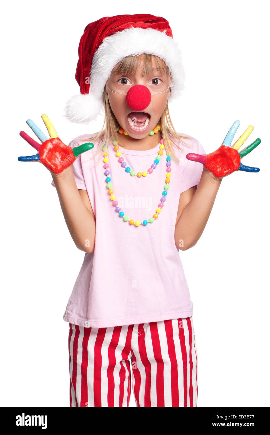 Little girl in Santa hat Stock Photo - Alamy