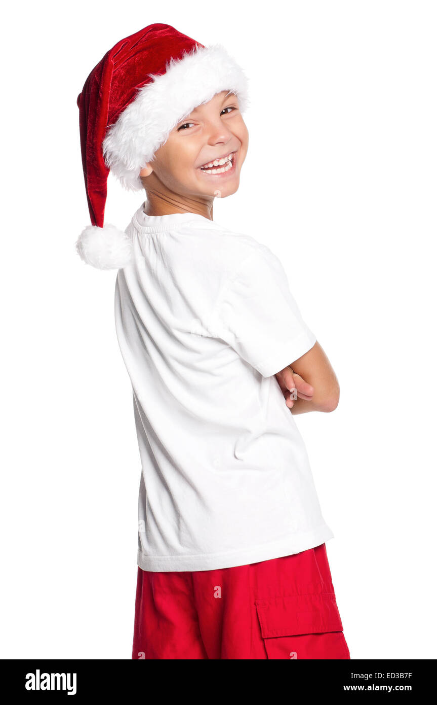 Boy in Santa hat Stock Photo - Alamy