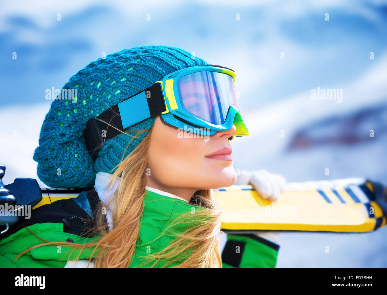 Closeup portrait beautiful skier girl hi-res stock photography and ...