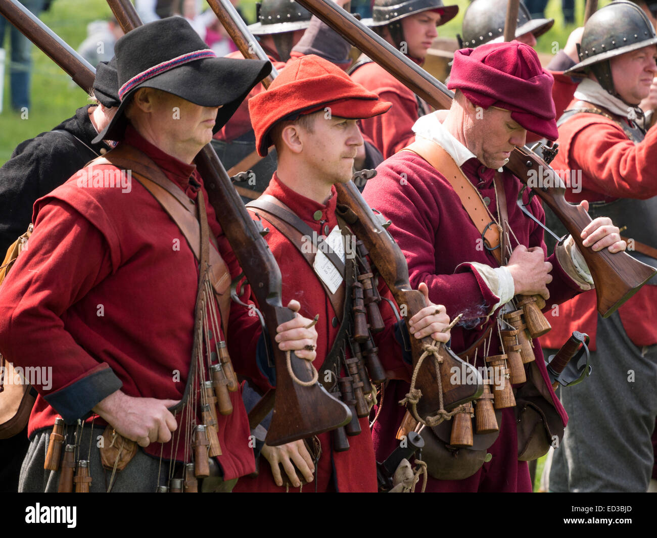 Actors perform wearing Stuart era, the 17th century, (reign of king ...