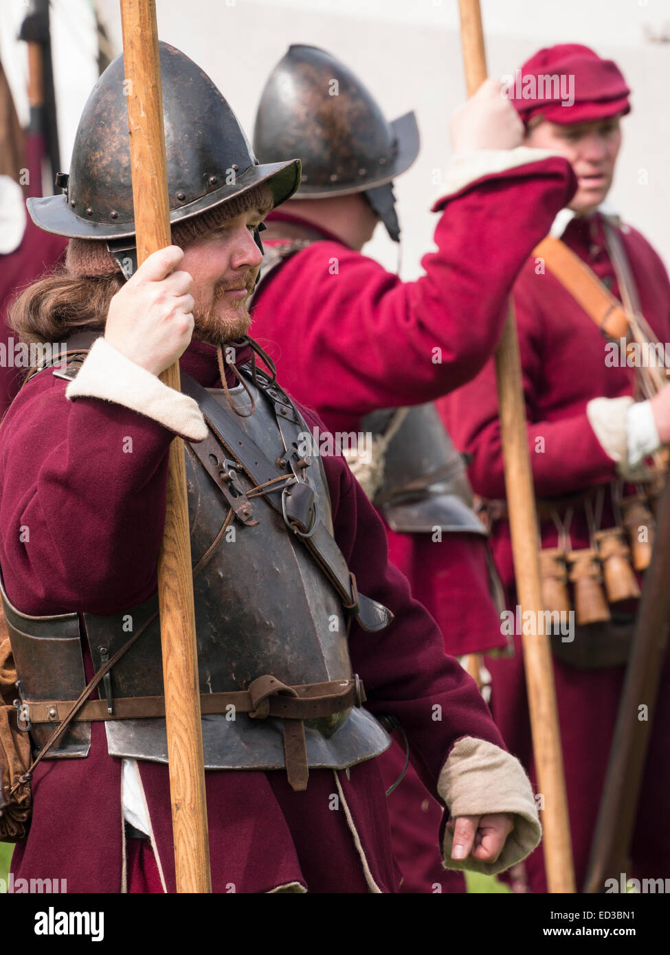 Actors perform wearing Stuart era, the 17th century, (reign of king ...