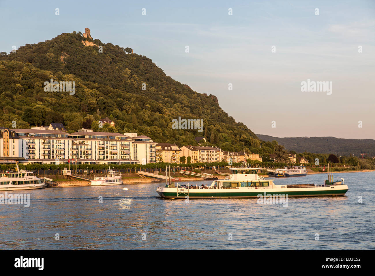 Rhine at Königswinter, Seven Mountains, Castle Drachenfels Castle ...
