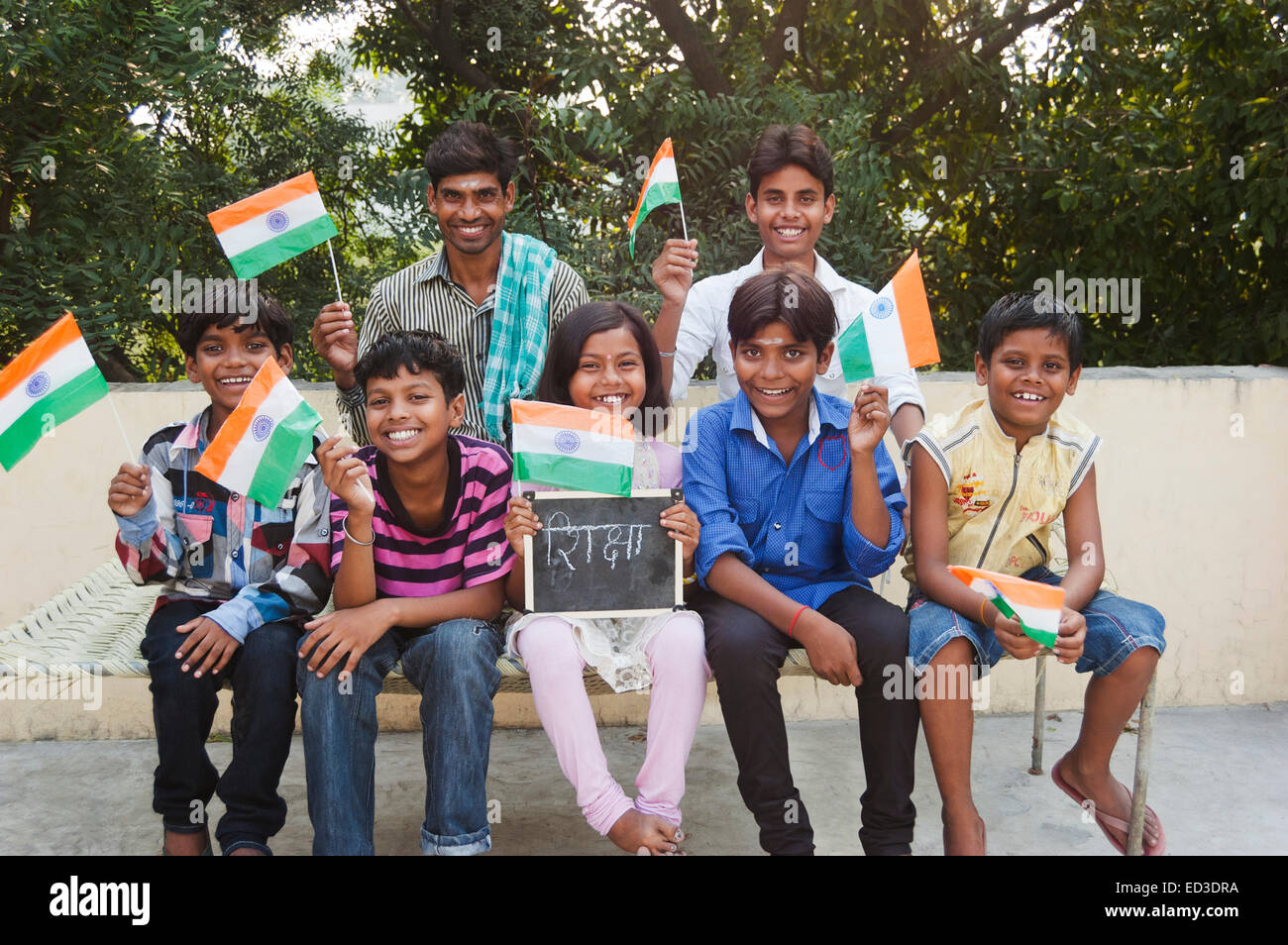 indian rural man and children enjoy Independence Day Stock Photo - Alamy