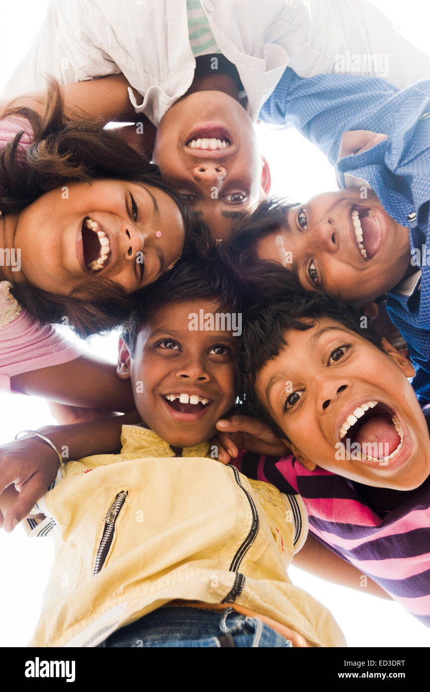 indian rural group children mischief Stock Photo - Alamy