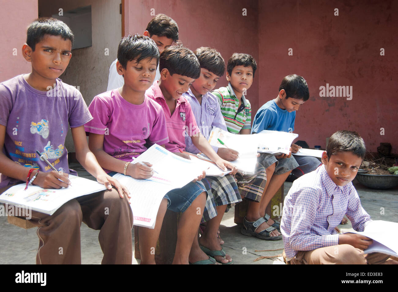 indian rural Children group Students Study Stock Photo - Alamy